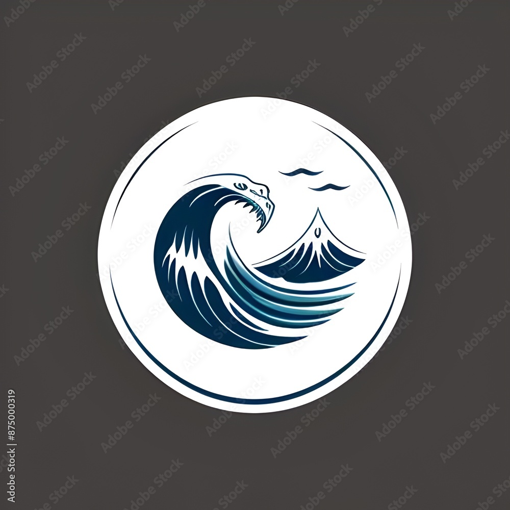 a circular vector logo featuring an ocean wave, sea, water, splash, rip ...