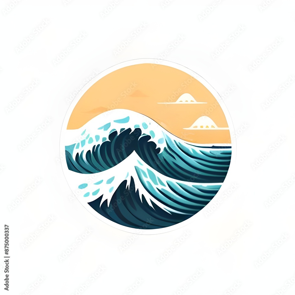 a circular vector logo featuring an ocean wave, sea, water, splash, rip ...