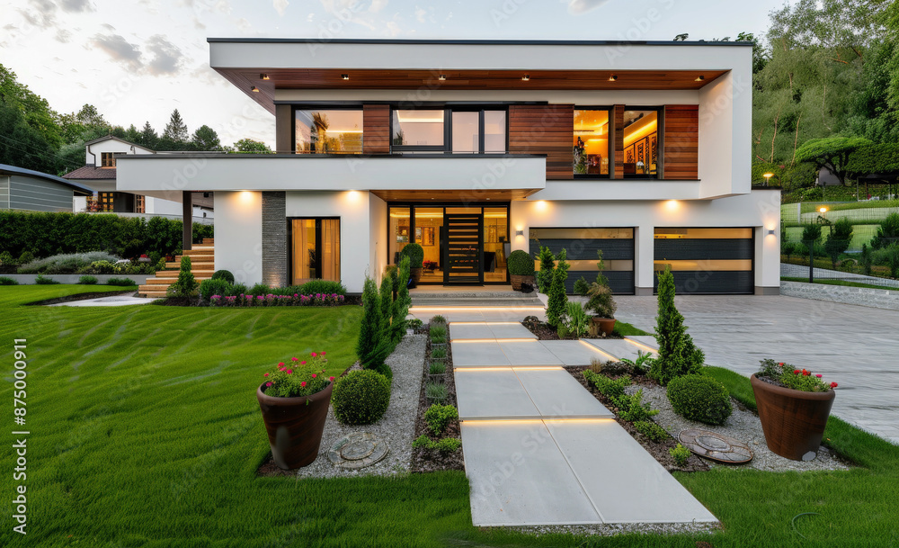 Lujoso chalet moderno de hormigón arquitectónico blanco de dos plantas ...