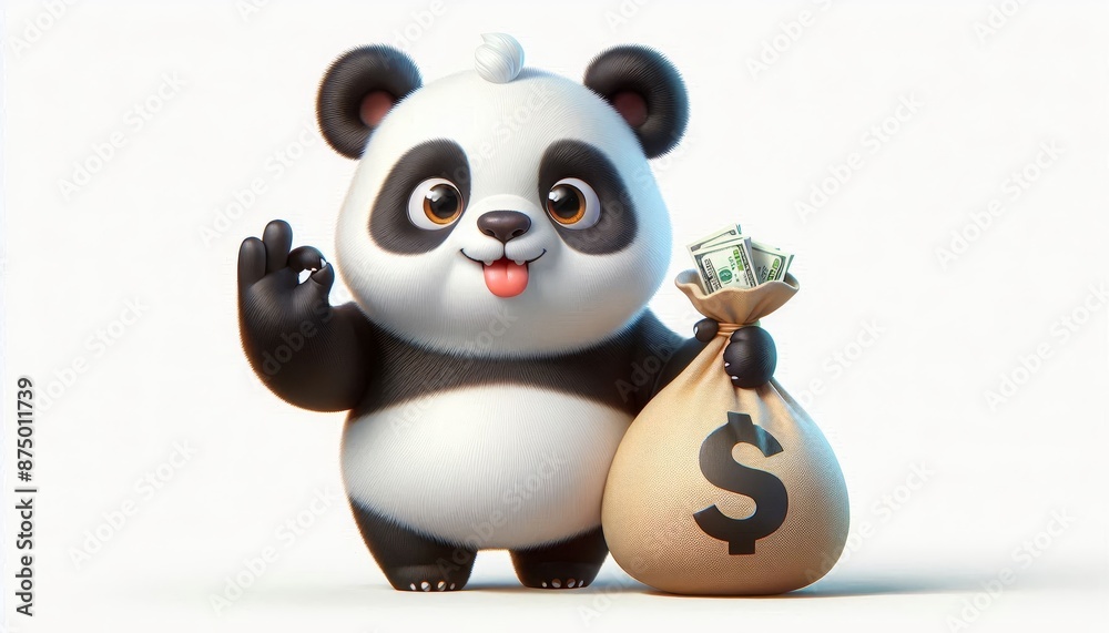 Cute Panda Holding a Money Bag - A cute cartoon panda holding a money ...