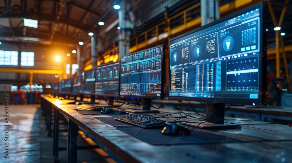 A logistics control room with multiple monitors displaying real-time ...