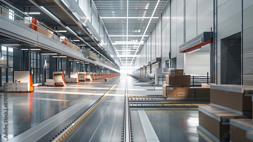 A high-tech logistics center with automated storage and retrieval ...