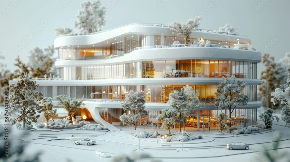 A BIM-generated model of an innovative office building, featuring ...