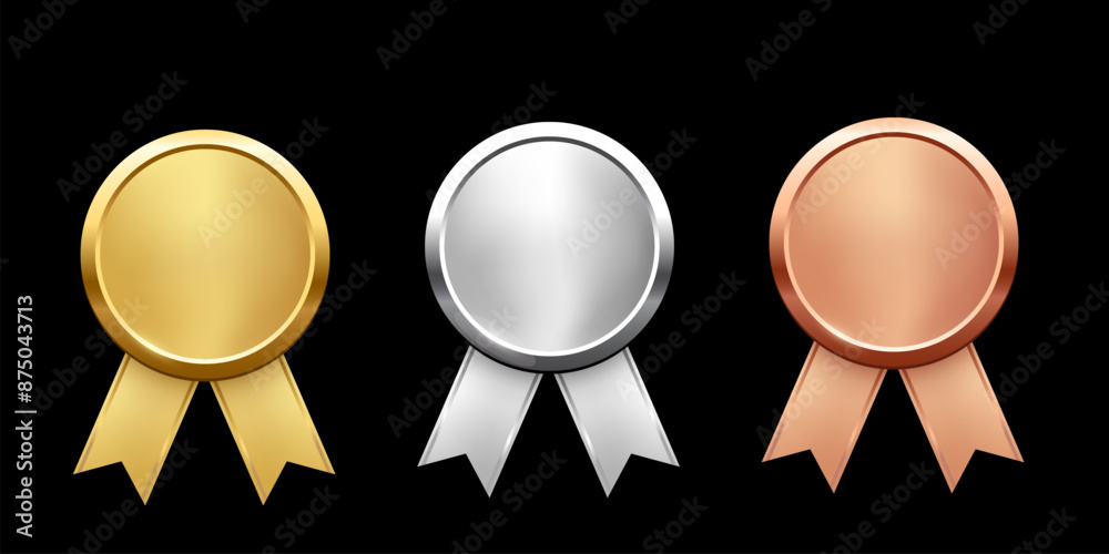 Medals for first, second, third place with ribbons. Gold, silver and ...