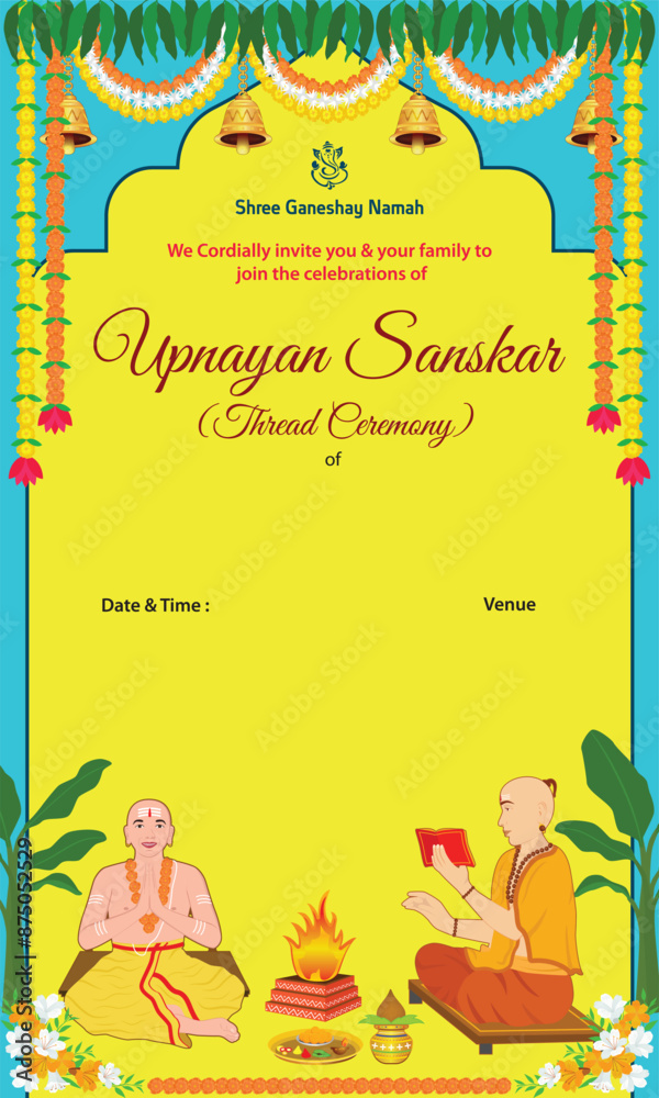 Creative Traditional Hindu Thread ceremony Invitation design Stock ...
