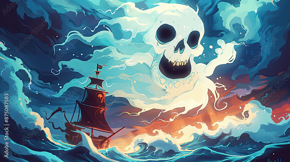 Pirate ghost on haunted island, spooky dead filibuster captain spirit ...
