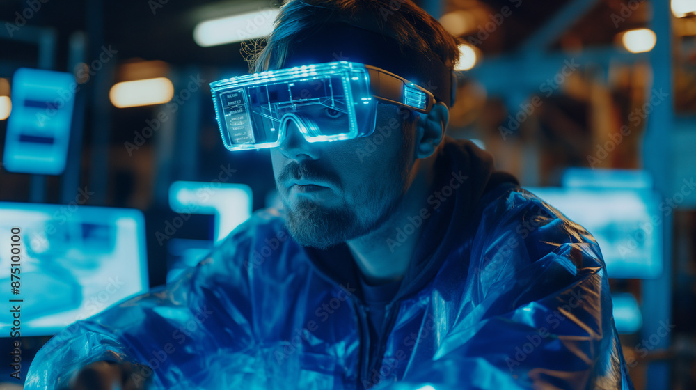 Technician using augmented reality glasses to get AI-guided repair ...