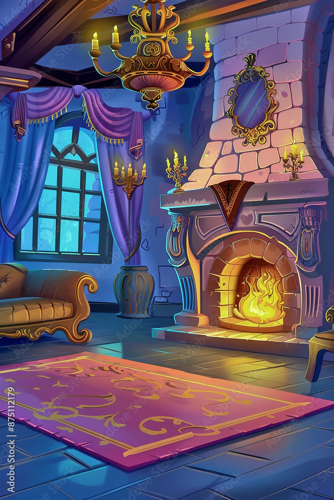 Cartoon vertical background for storybook, interior fairytale castle ...