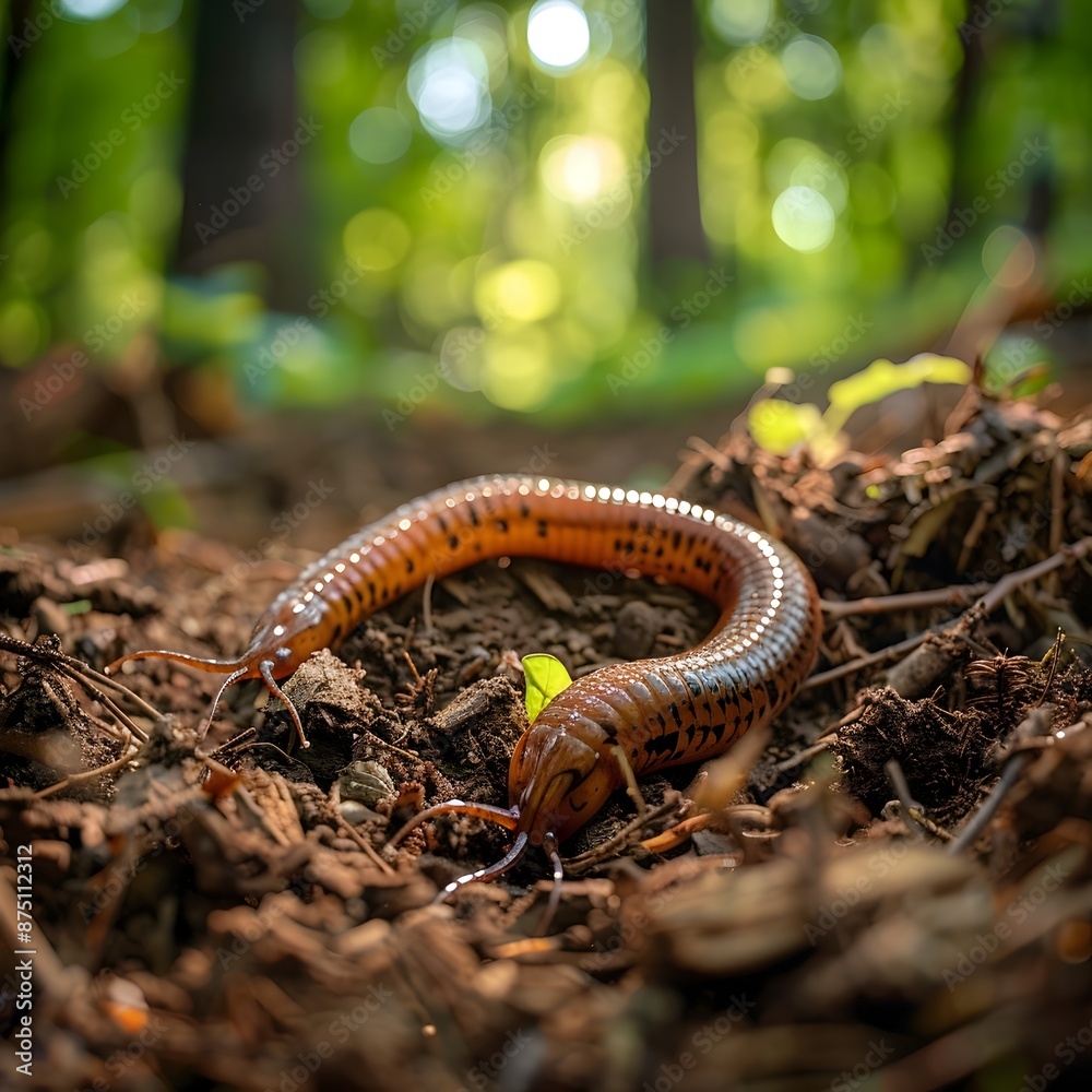Earthworm in a Thriving Forest Ecosystem Interacting with Diverse ...