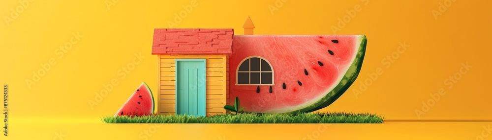 Watermelon house slice with interior view flat design side view playful ...