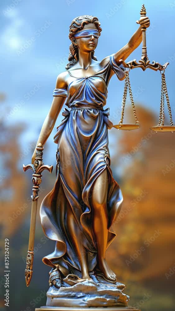 Statue of Lady justice, Themis sculpture over clear blue sky with copy ...