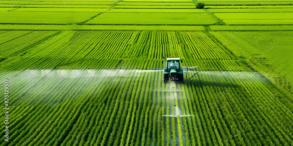 Fertilizer Spraying Tractor Enhancing Green Rice Field for Agriculture ...