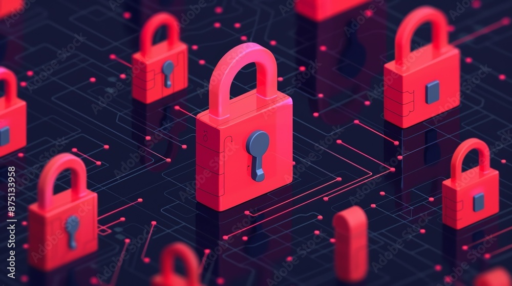 Futuristic data privacy illustration with secure locks, encrypted data ...