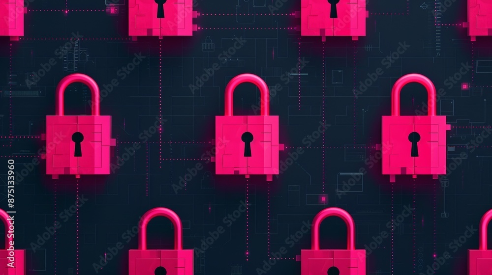 Futuristic data privacy illustration with secure locks, encrypted data streams, and privacy ...