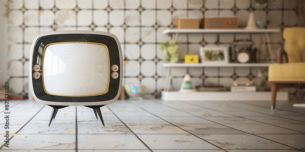 Retro square black white television mockup blank empty screen ...