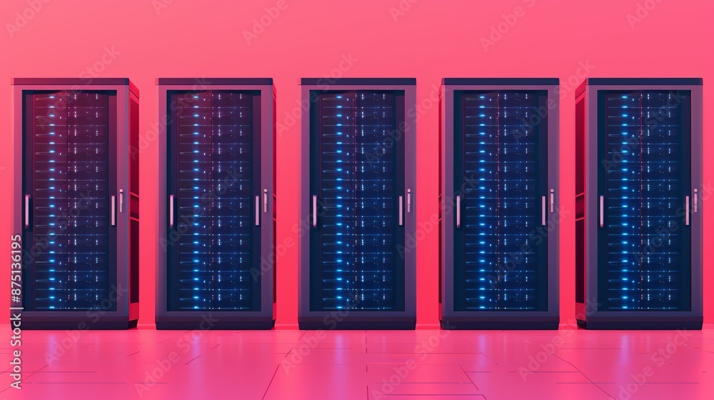 Modern data center scene with secure servers, efficient cooling systems ...