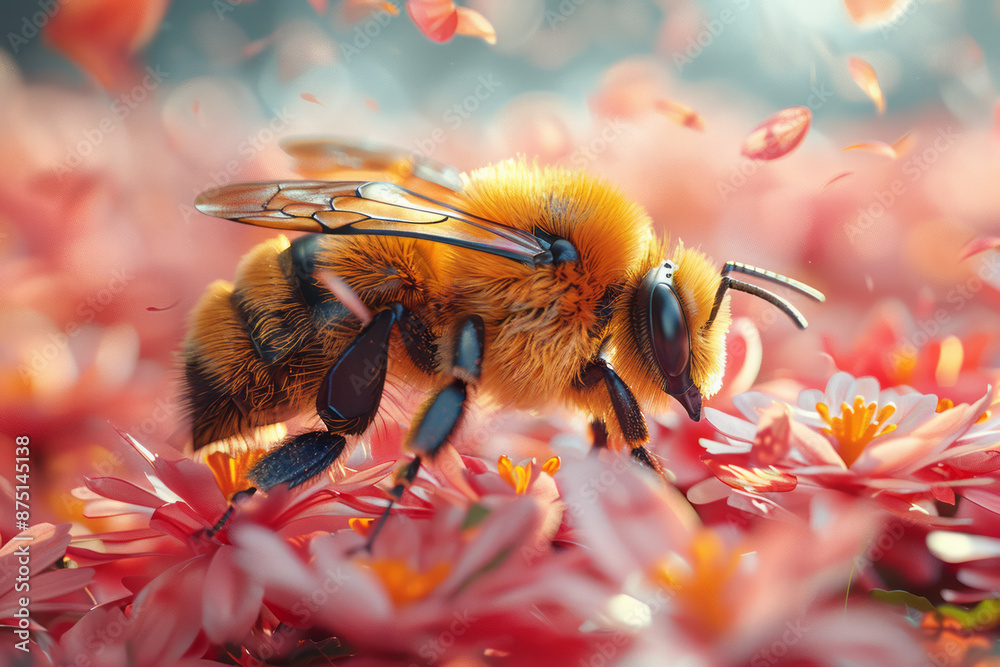 Artistic representation of a bee using petals and feathers, challenging ...