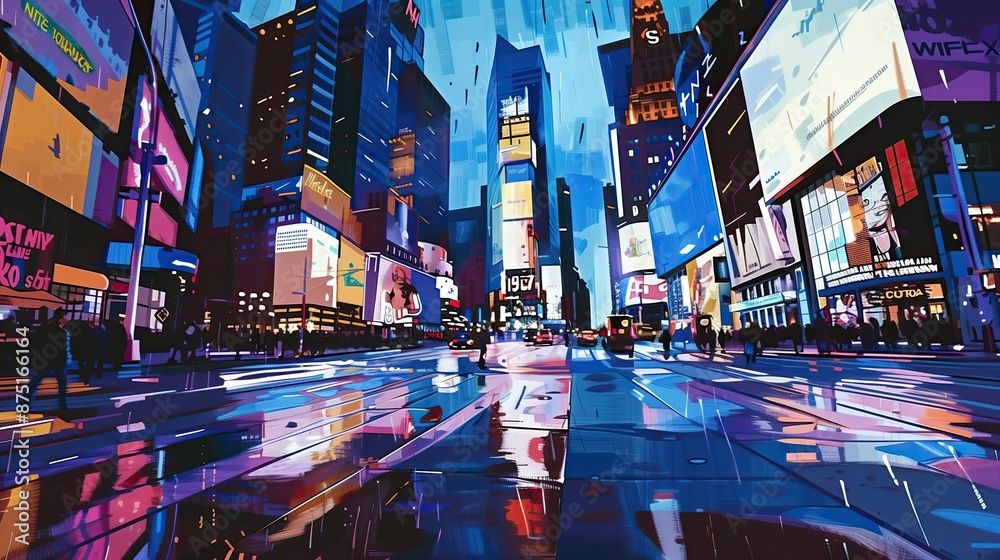 Artistic representation of New York City's Times Square at night using ...