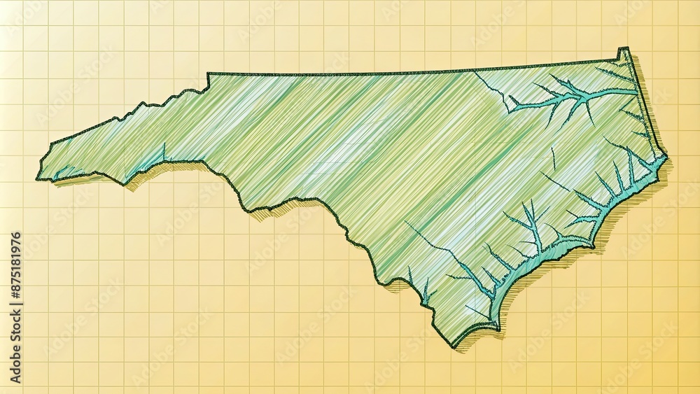Freehand doodle drawing of North Carolina map , sketch, outline ...