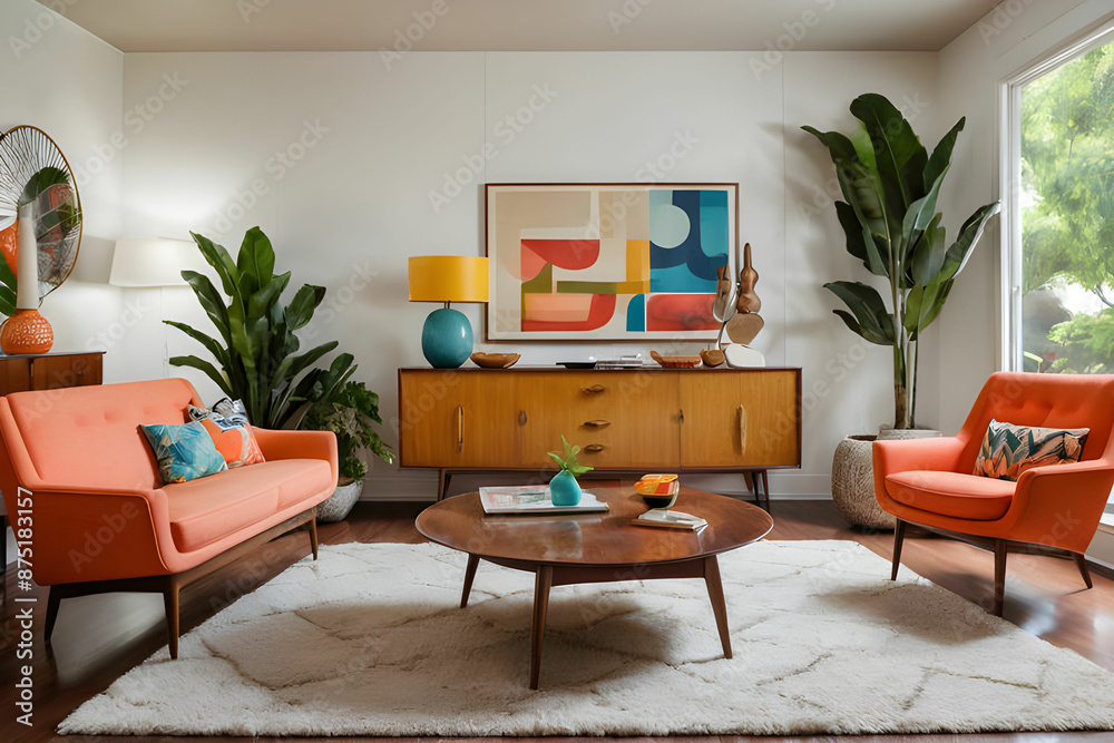 Embrace the retro-chic style of a mid-century modern living room. This ...