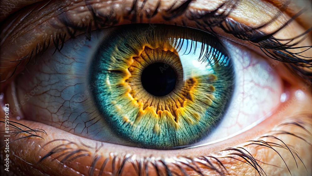 Detailed close-up photo of a human eye with focus on the iris and ...