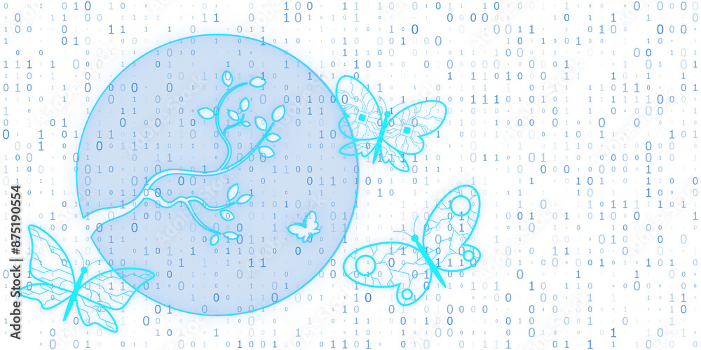 Digital artwork of butterflies with circuit patterns, superimposed on a ...