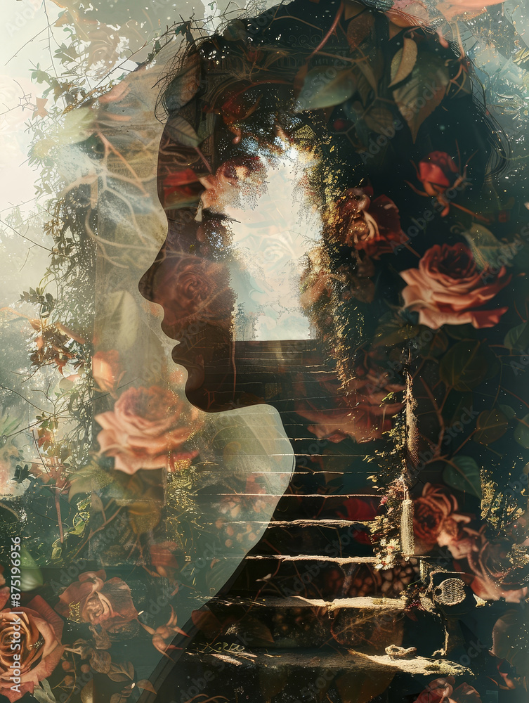 Transcendent Duality:A captivating double exposure that symbolizes the ...