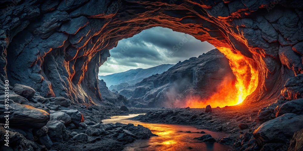 Dark cave in mountain with hot lava , cave, mountain, dark, eerie ...