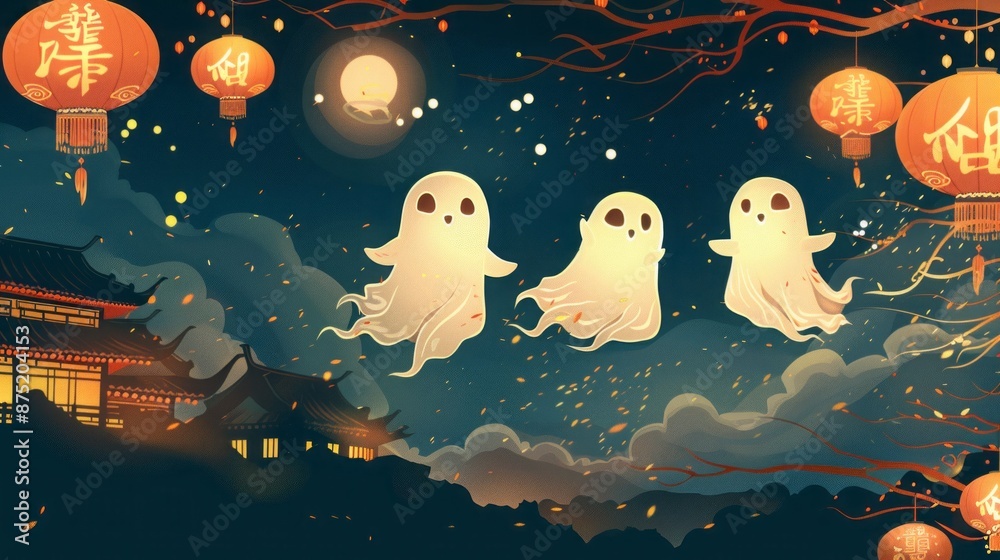 Chinese Ghost festival celebration card Hopping vampire jiangshi and ...