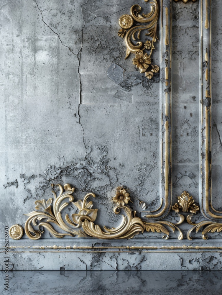 ภาพประกอบสต็อก Bas relief pattern on concrete wall. Volumetric golden ...