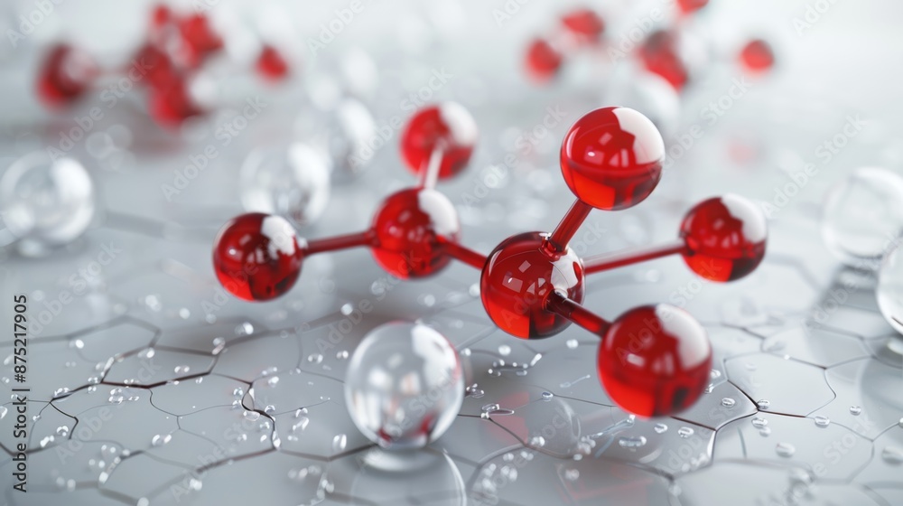 A close-up of a 3D model of a water molecule, showing the oxygen atom ...