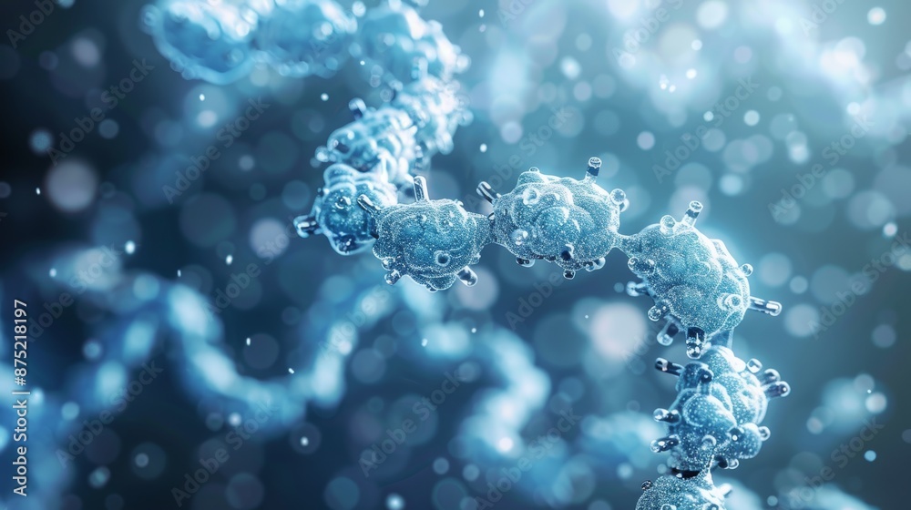 A close-up of a protein molecule, with a focus on its complex folding ...