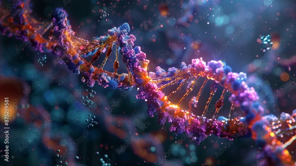 A magnified view of a DNA replication process, highlighting the enzymes ...