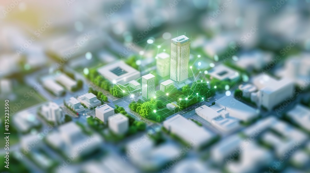 High-tech smart city with green infrastructure, future urban living ...