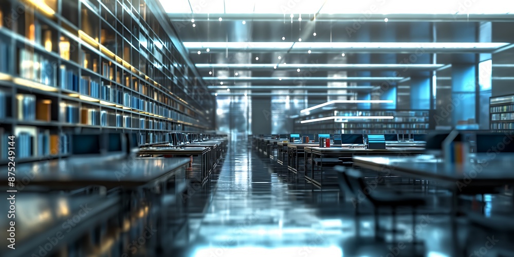 moving escalator in a mall, Digital Library Modern blurred background ...