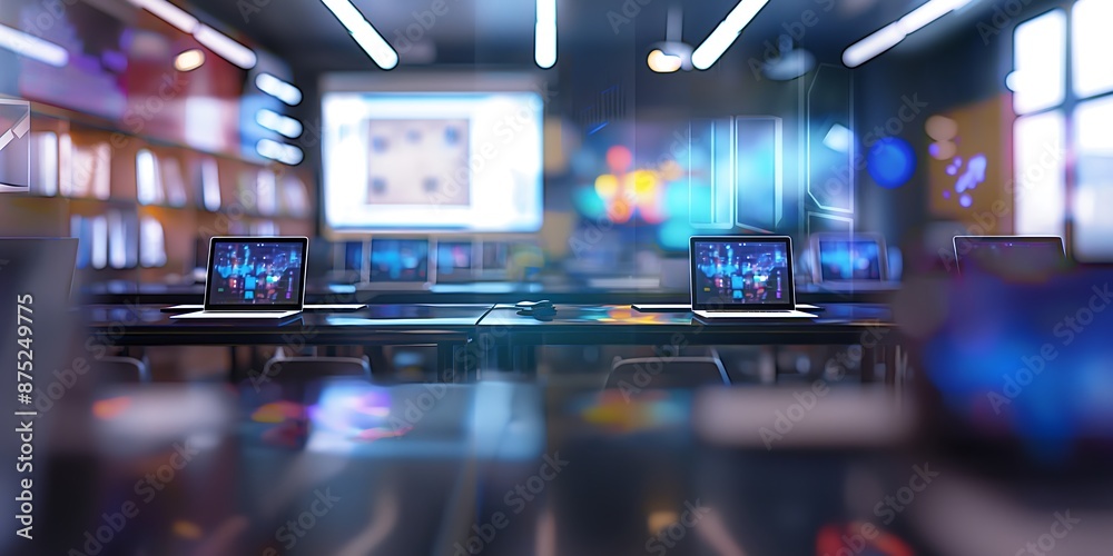 Tech-Savvy Classroom Modern blurred background image of a tech-savvy ...