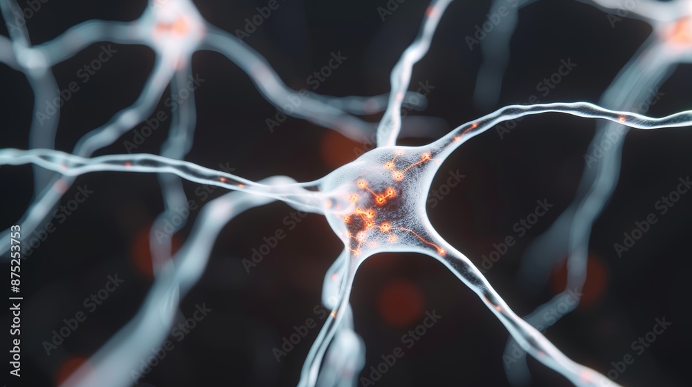 Intricate close-up of neurons with synapses, detailed axons and ...