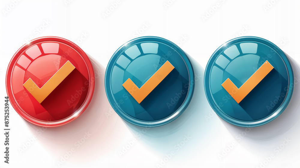 Blue circle with yellow check mark. Red circle with yellow check mark ...