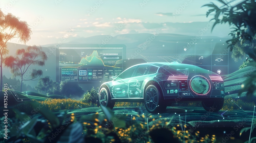 Conceptual of a sentient AI powered car with a semi transparent ...