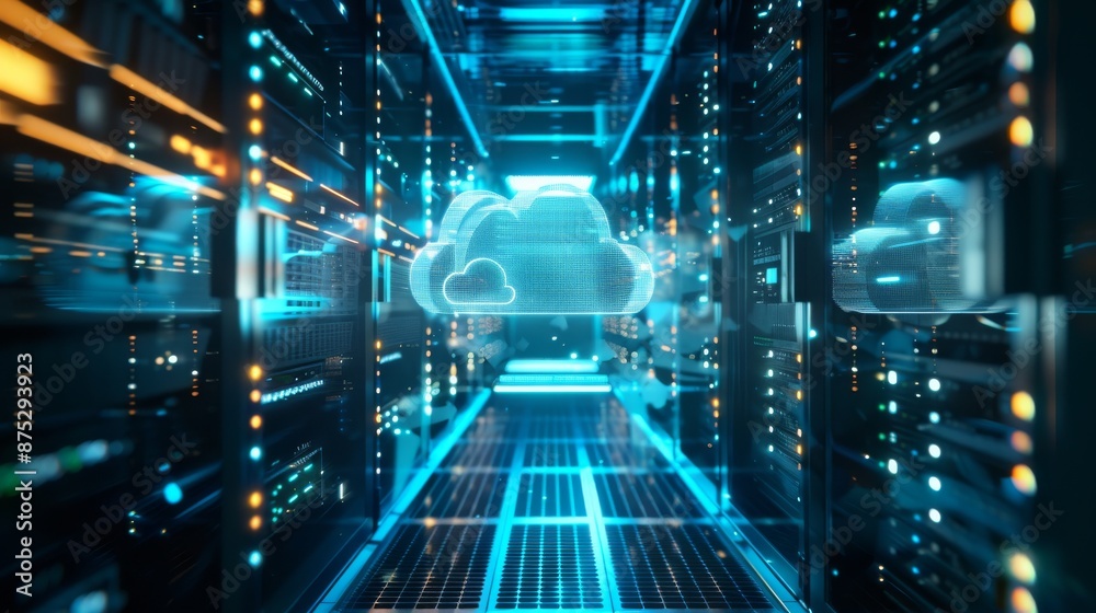 Cloud Computing Environment Showcasing Data Servers and a Virtual Cloud ...