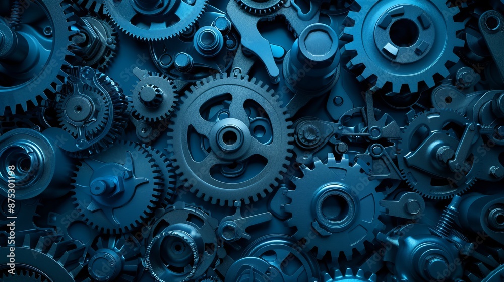 Mechanical Marvel Deep Blue Background with Gears Cars and Tools ...