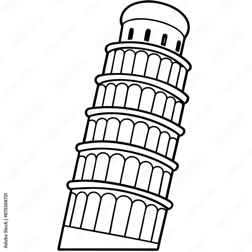 leaning tower outline coloring book page line art illustration digital ...