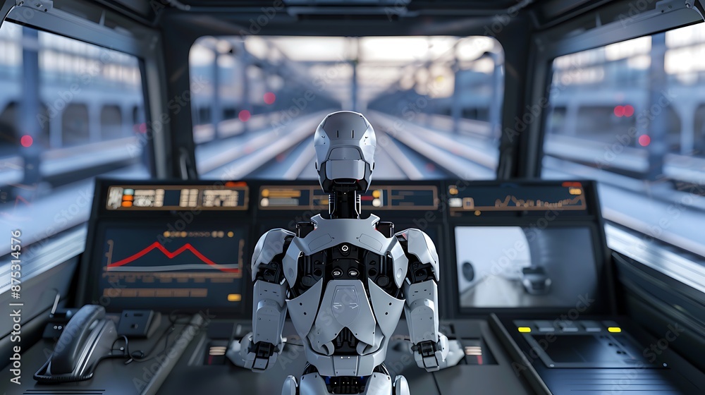 Robot Controlling Train with Advanced Technology Stock Illustration ...