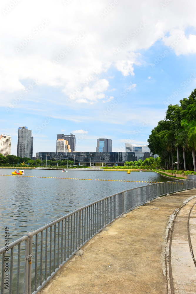 Bangkok, Thailand. July 6, 2024 : Cityscape view of Lake Ratchada ...