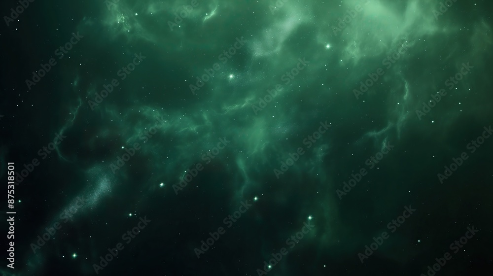 abstract green universe nebula clouds in space, with starry night ...