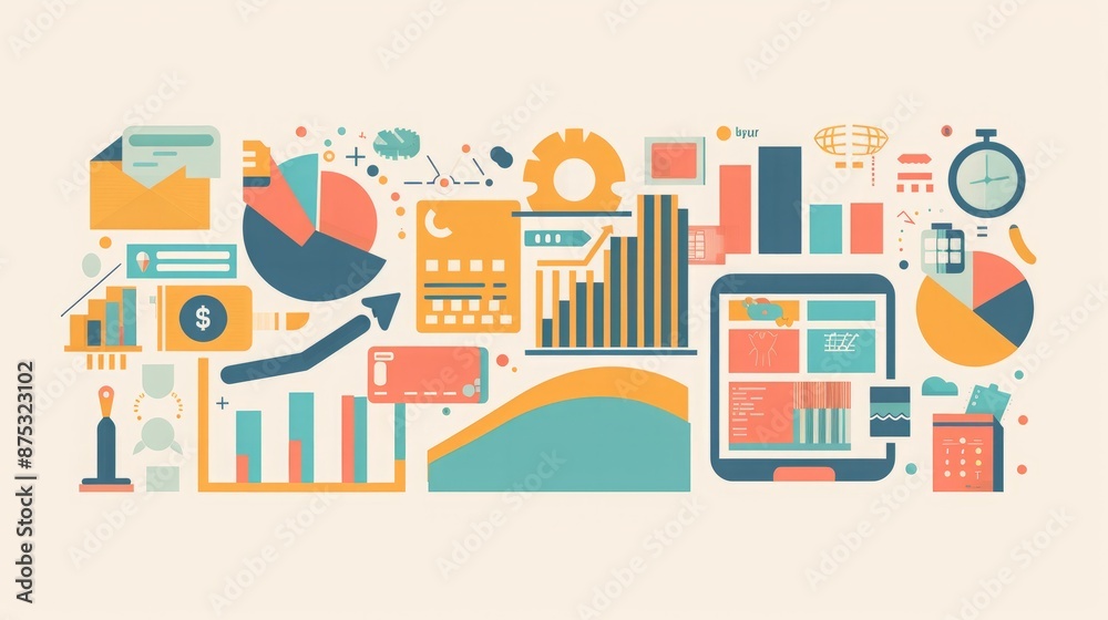 Loan types illustration with icons and graphs, using pastel colors on a ...