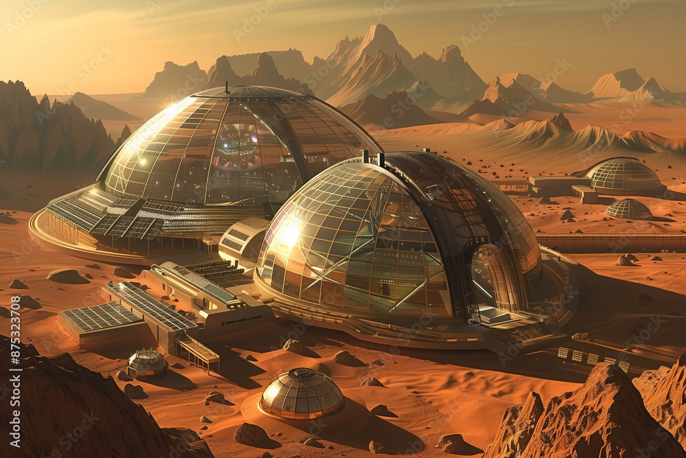 Amid the arid plains of a future Martian colony, a modular biodome ...