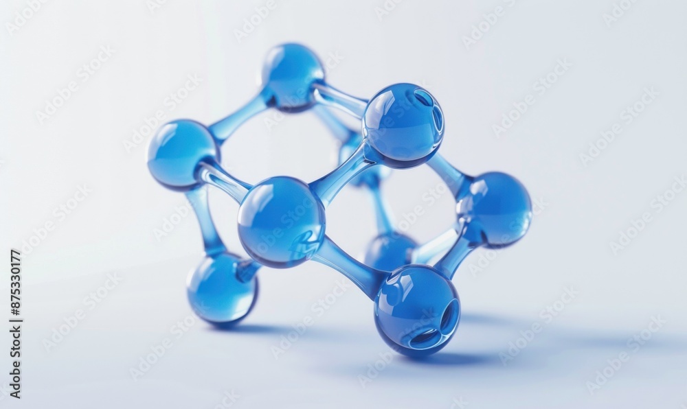 Modern 3D molecule mockup in blue with transparent texture on a clean ...