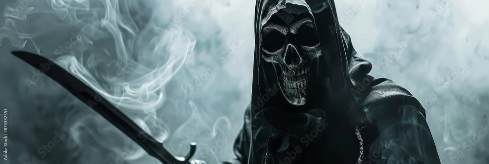 Grim Reaper Halloween Wallpaper with Ominous Skeletal Figure and Copy ...
