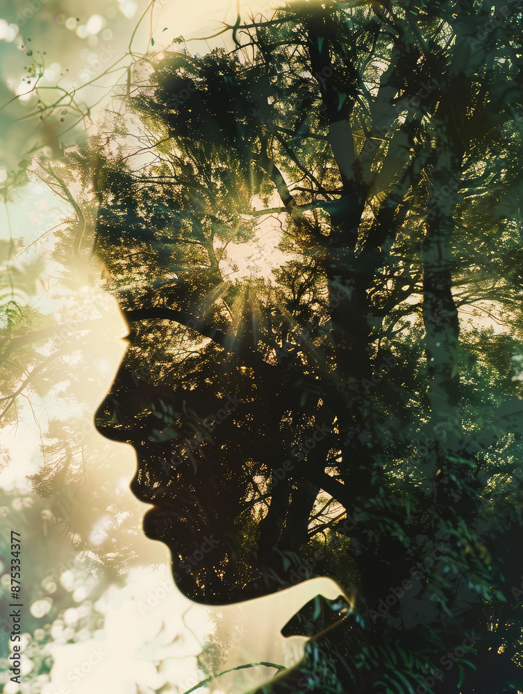 Surreal double exposure image depicting the coexistence of light and ...